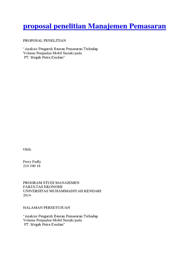 Contoh Proposal Penelitian Manajemen Pemasaran | PDF
