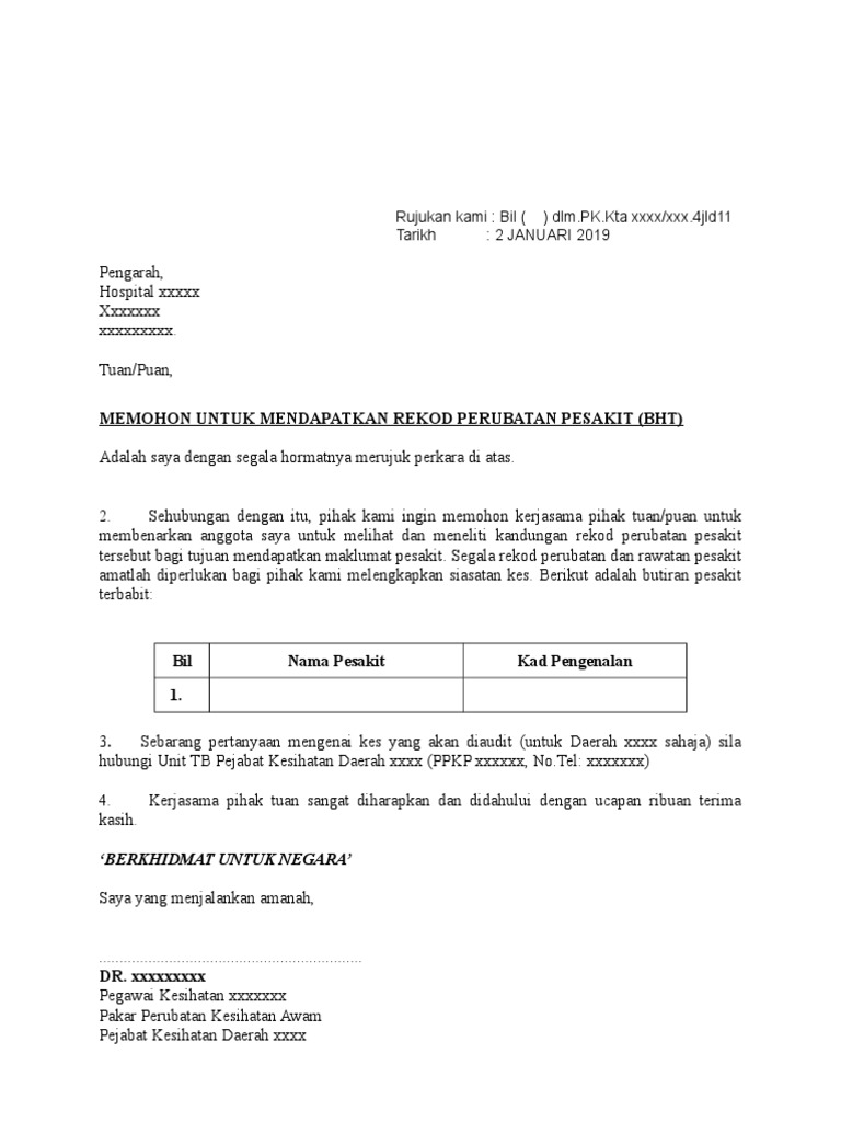 Contoh Surat Permohonan BHT | PDF