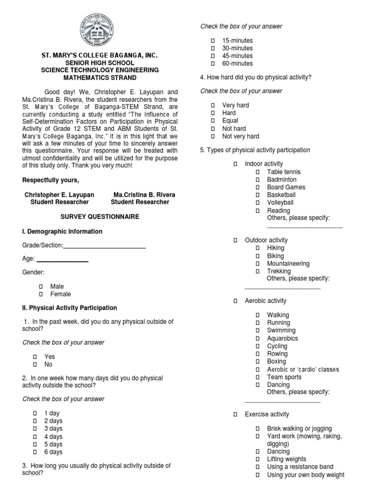 Physical Activity Survey for STEM Students | PDF | Aerobic Exercise ...