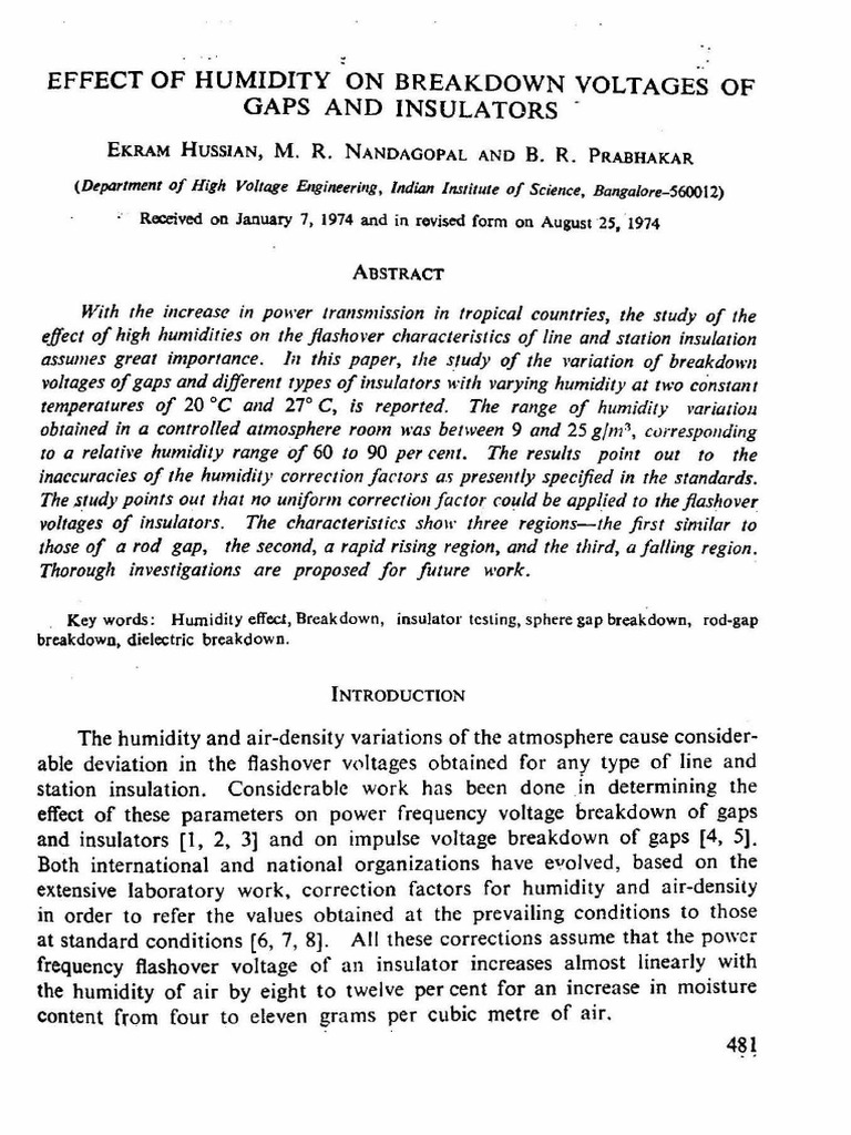 Effect of Humidity On Break Down Voltage | PDF | Electrical Breakdown ...