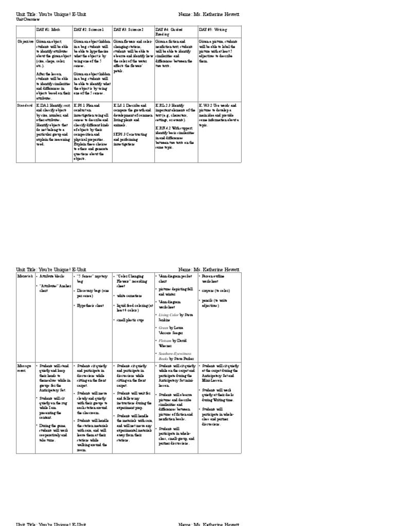 E-Unit Block Plan | PDF | Lesson Plan | Hypothesis