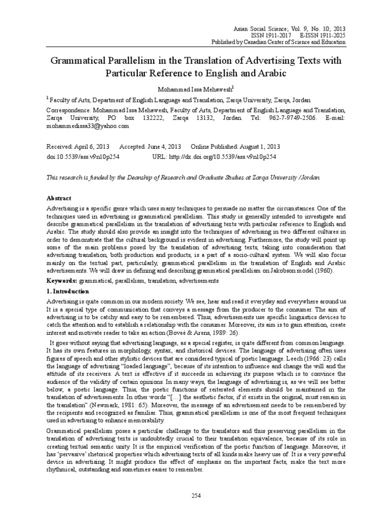 Grammatical Parallelism in The Translation of Advertising Texts With ...