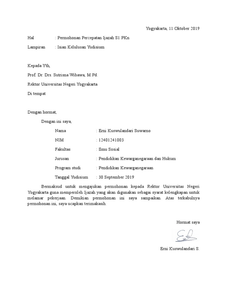 Surat Permohonan Pengajuan Percepatan Ijazah UNY | PDF