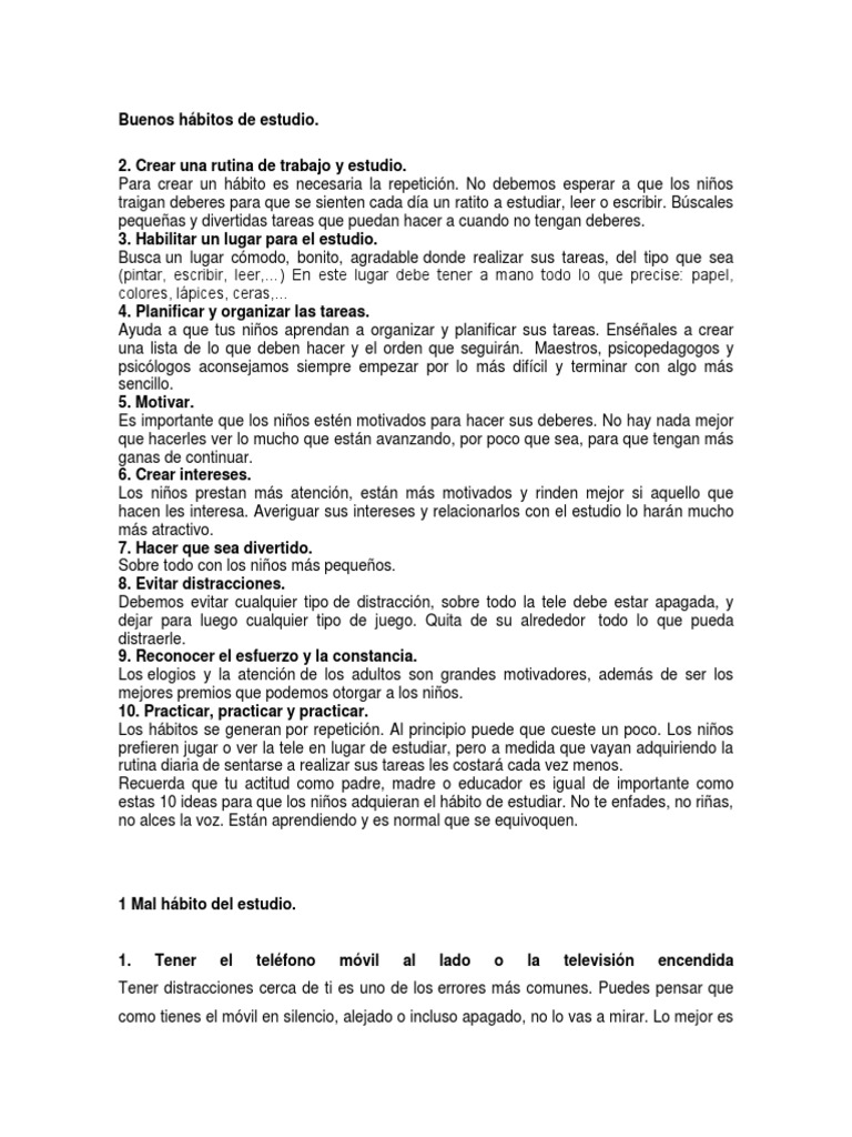 Buenos Hábitos de Estudio | PDF | Psique (psicología) | Memoria
