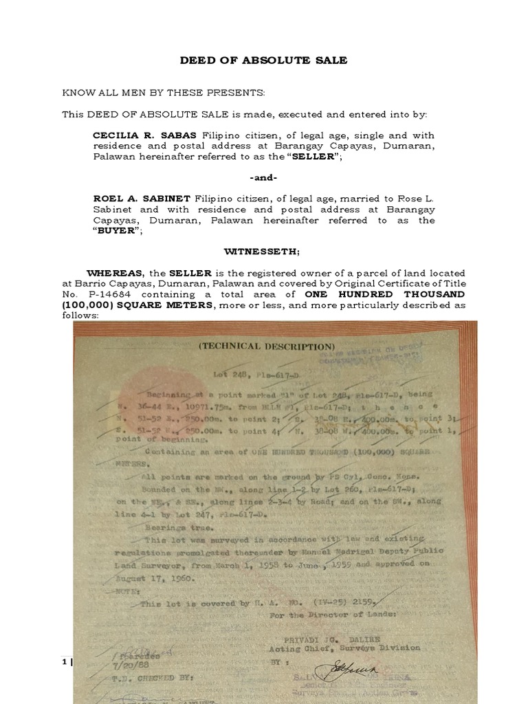 Deed of Absolute Sale | PDF | Common Law | Property Law