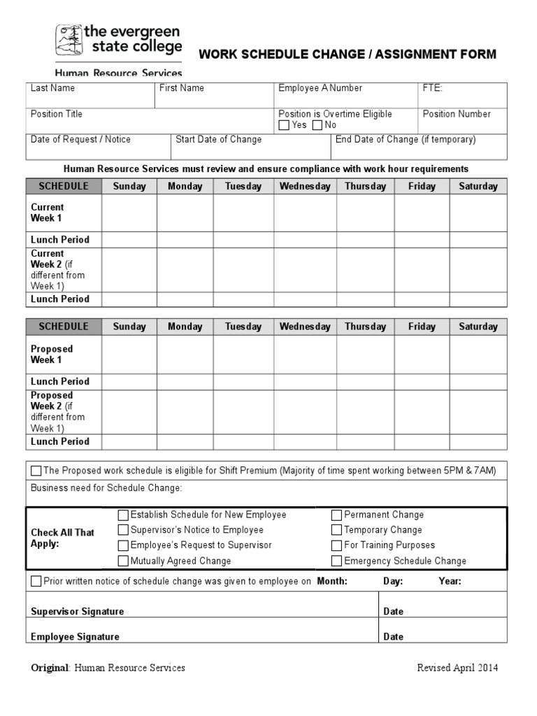 Work Schedule Change Assignment | PDF