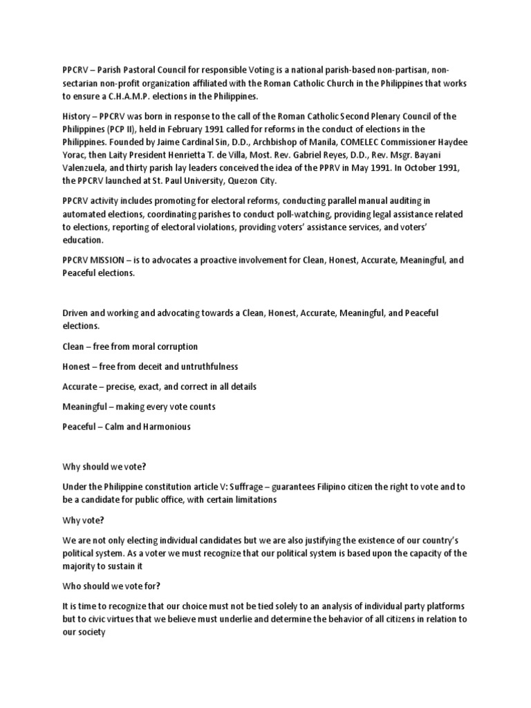 PPCRV Orientation | Download Free PDF | Voting | Elections