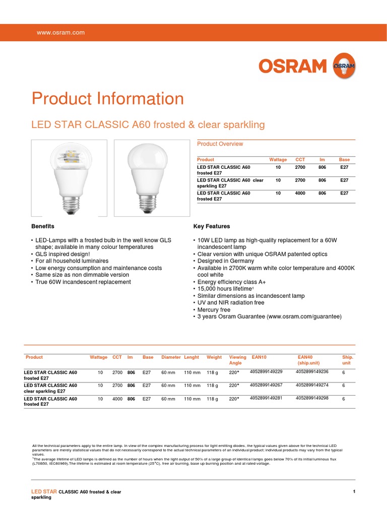 Led Star Classic A60 10W - Aa66587 - Aa73988 - Aa66587 - Aa66588 ...