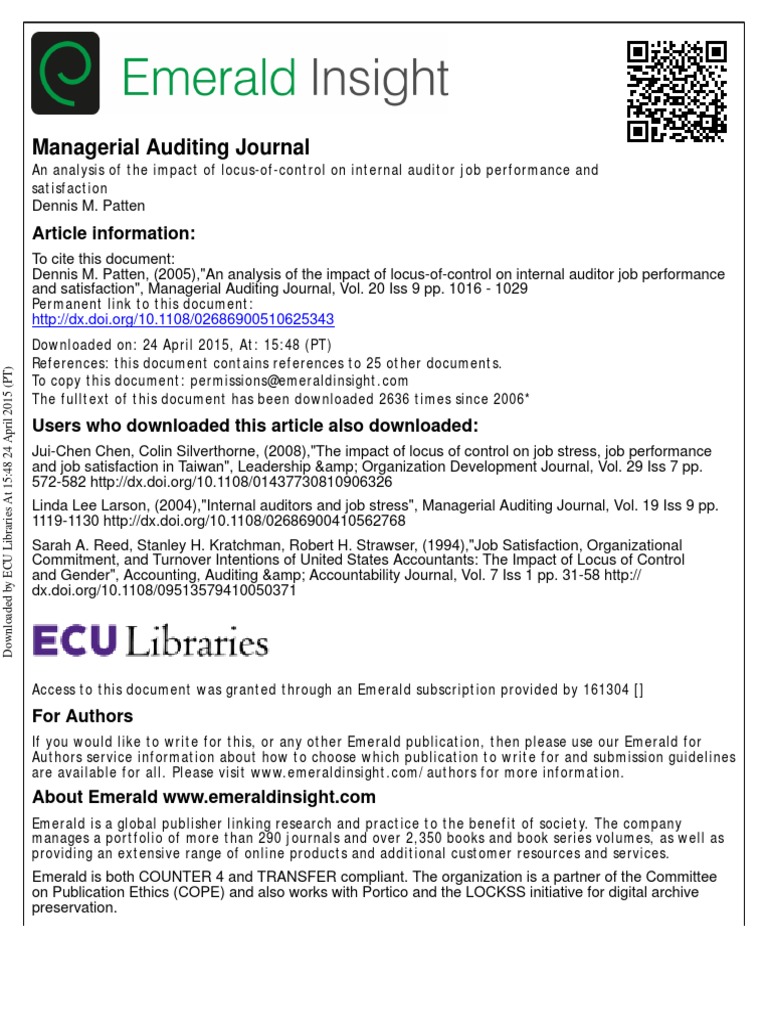 Managerial Auditing Journal: Article Information | PDF | Internal Audit ...