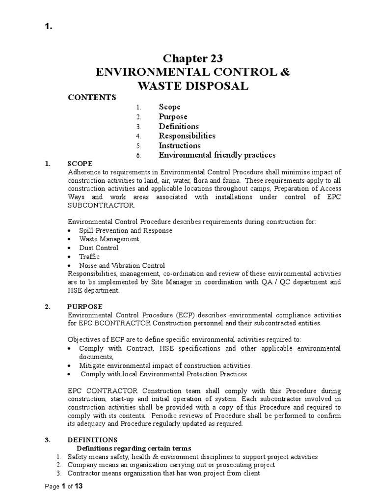 Environmental Control & Waste Disposal Guide | PDF | Waste Management ...
