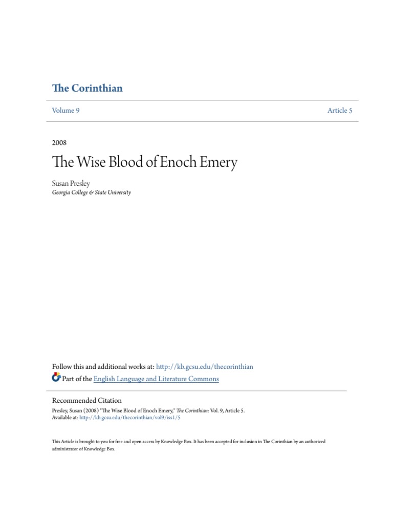 The Wise Blood of Enoch Emery | PDF