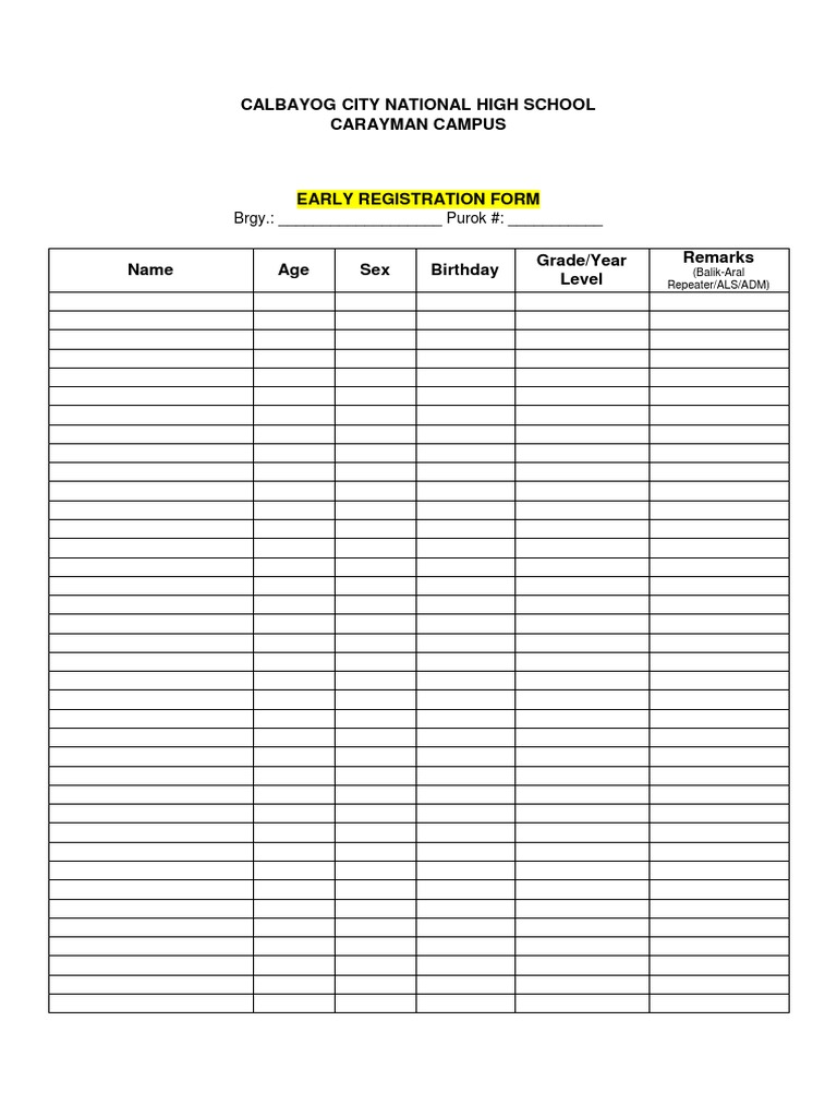 Early Registration Form | PDF