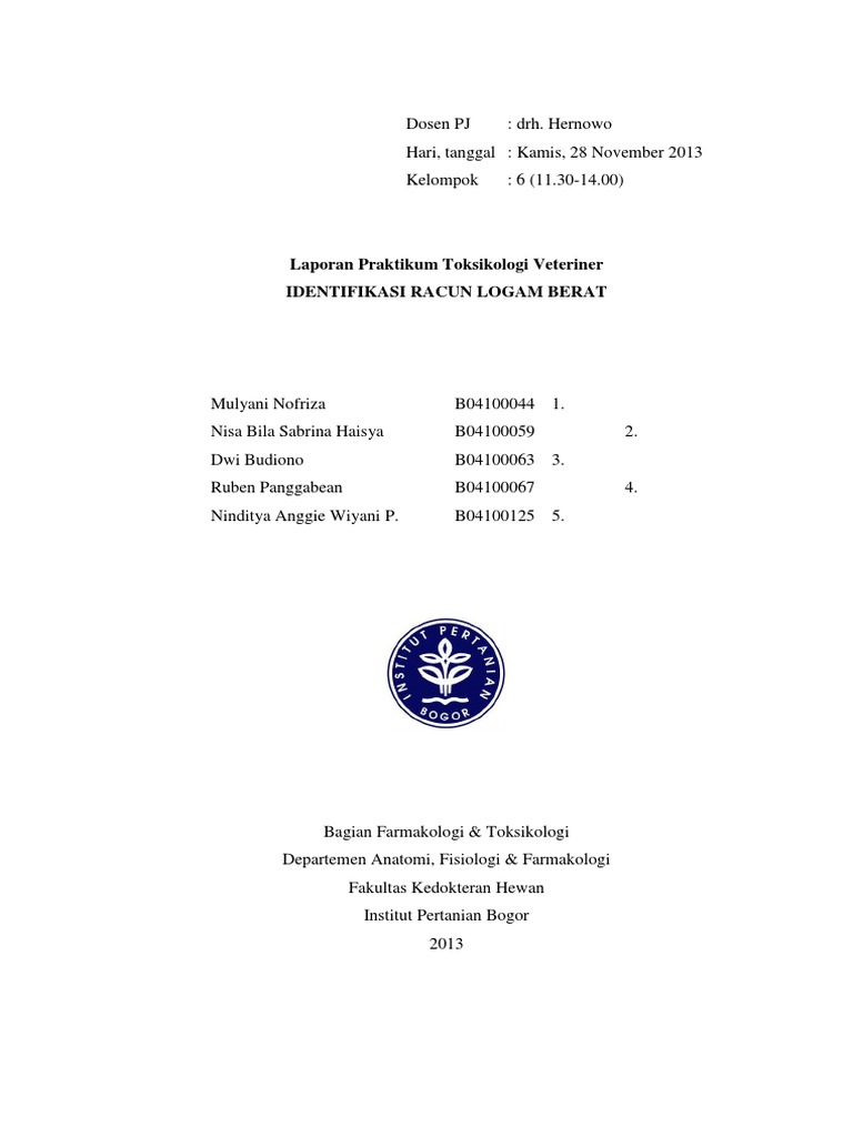 Laporan 8 Prakt Toksik 28-11-13 (Identifikasi Racun Logam Berat) | PDF