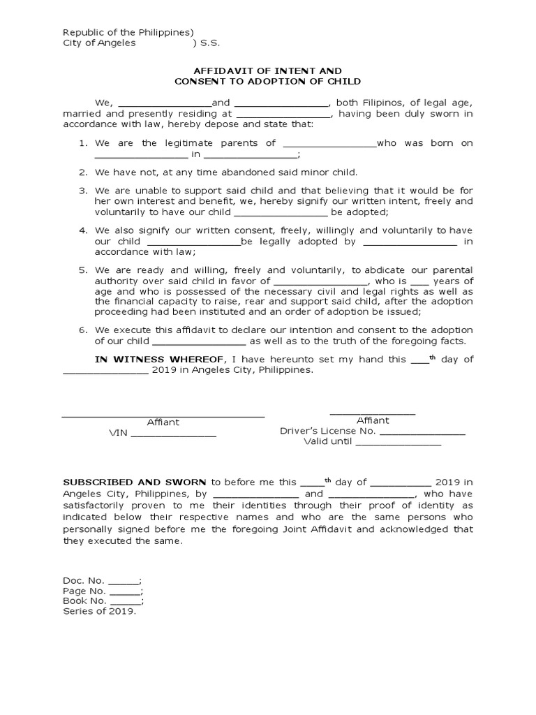 Affidavit of Consent To Adoption | PDF | Affidavit | Adoption