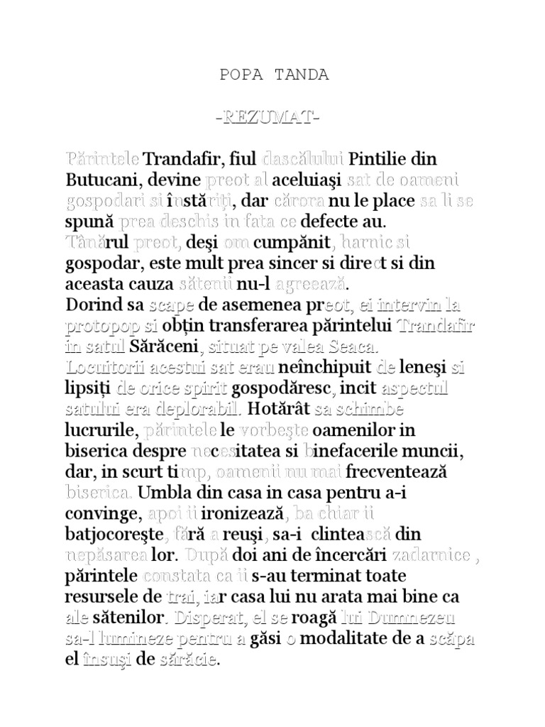 Popa Tanda-De Ioan Slavici REZUMAT