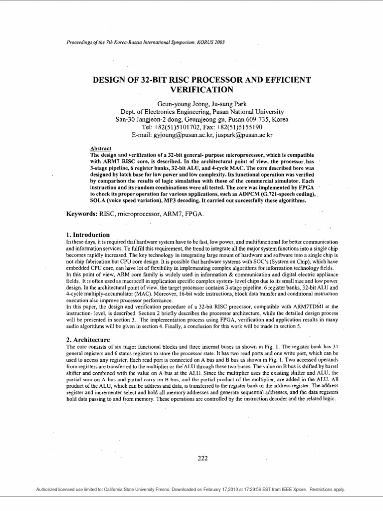 Design of 32-Bit Risc Processor and Efficient Verification | PDF | Arm ...
