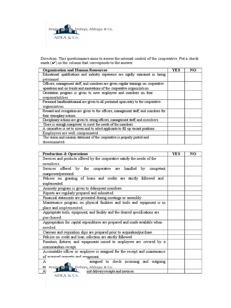 Internal Control Questionnaire | PDF | Cheque | Receipt