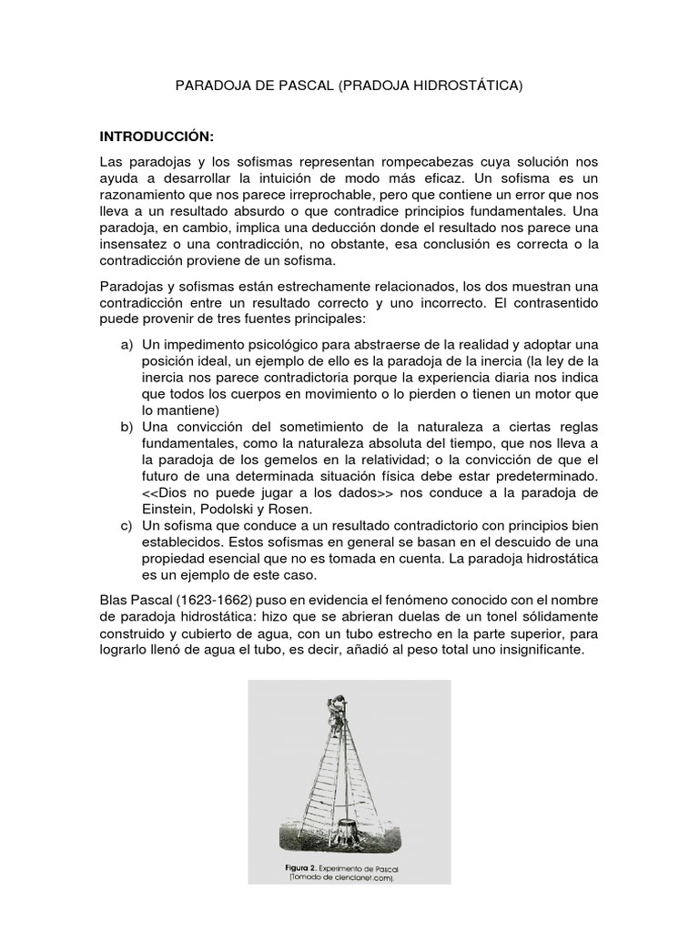 Paradoja de Pascal | PDF | Paradoja | Líquidos