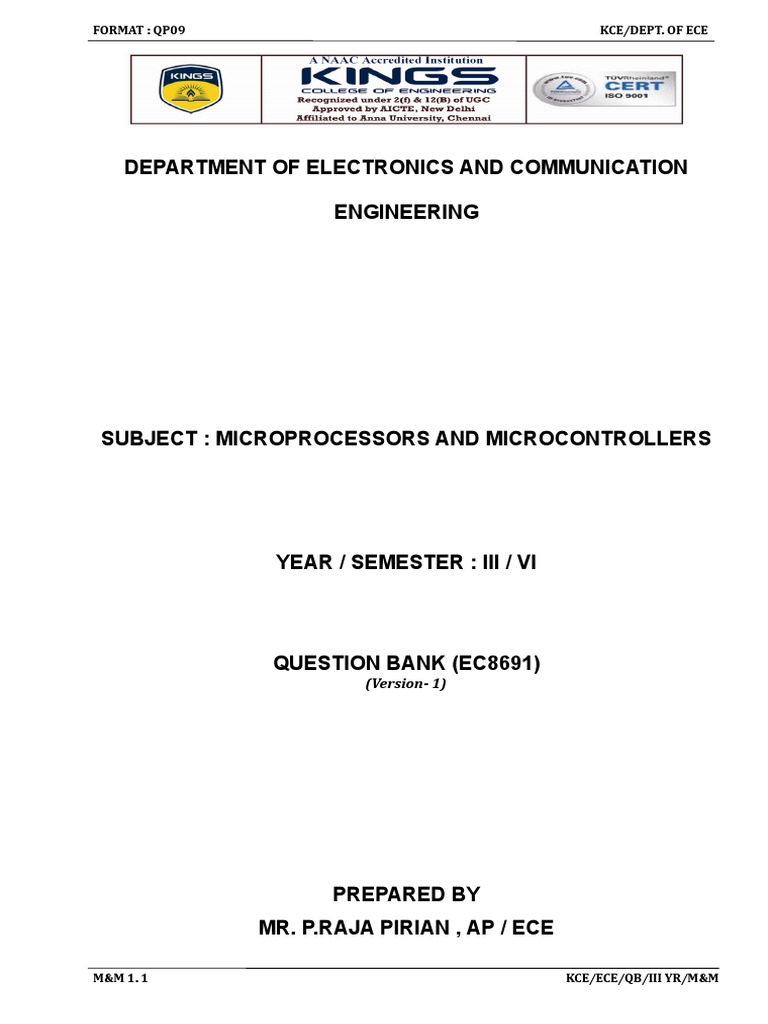 Lesson Plan Microprocessor And Micro Controller Pdf Microcontroller Microprocessor