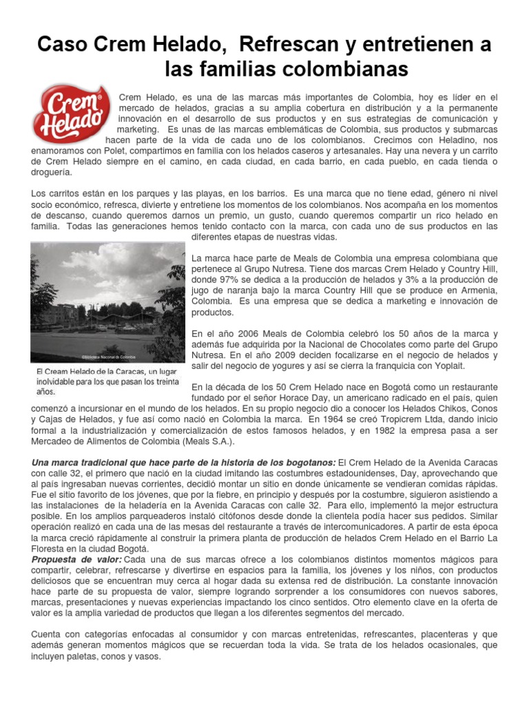 Crem Helado: Líder en Helados en Colombia | PDF | Marca | Los consumidores