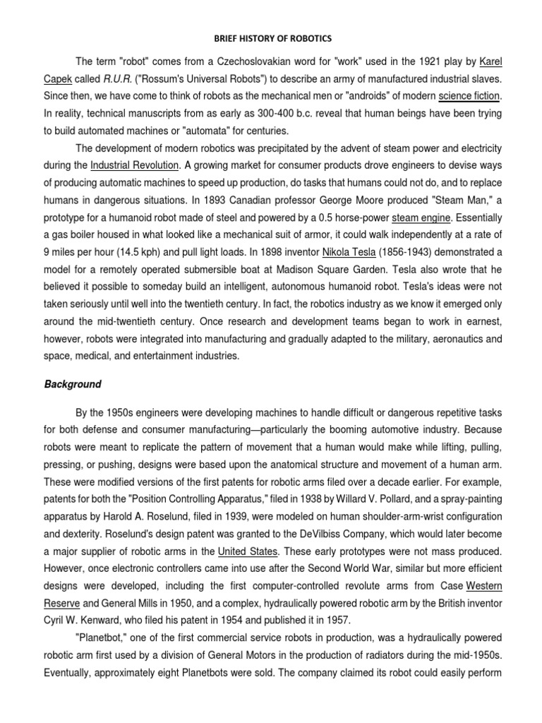 Brief History of Robotics | PDF | Android (Robot) | Robot