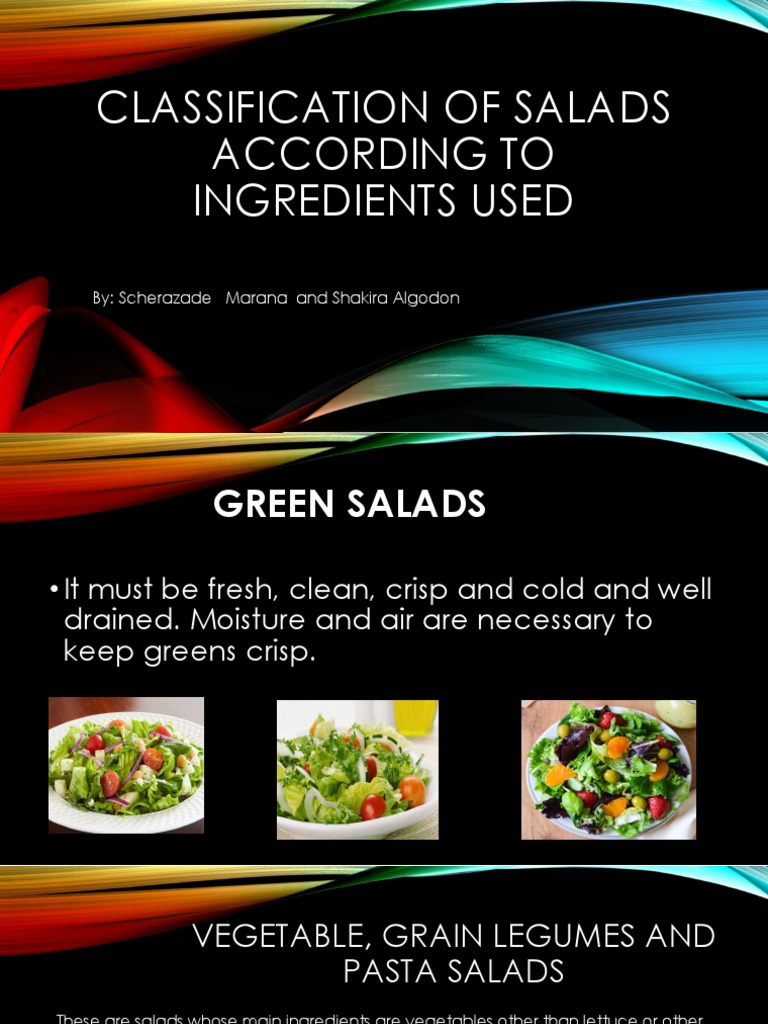Salad Classifications by Ingredients Used | PDF | Cooking, Food & Wine