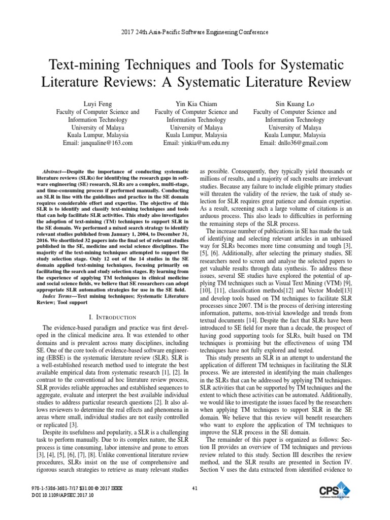 Text-Mining Techniques and Tools For Systematic Literature Reviews: A Systematic Literature ...