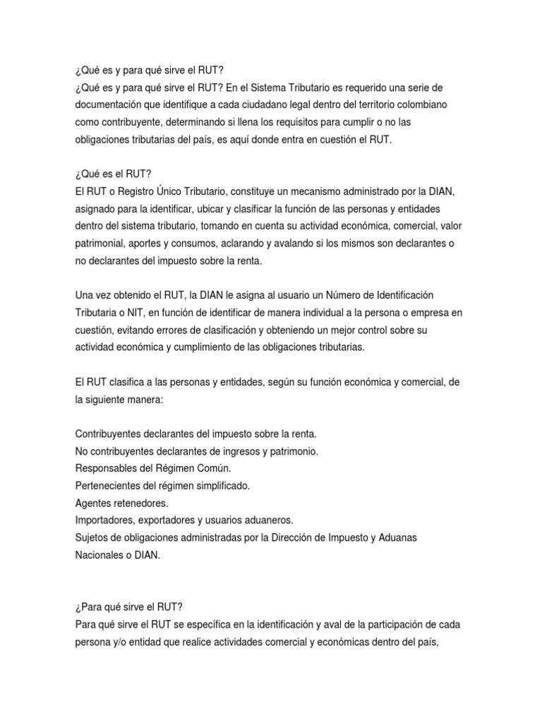 Qué Es y para Qué Sirve El RUT | PDF | Impuestos | Gobierno
