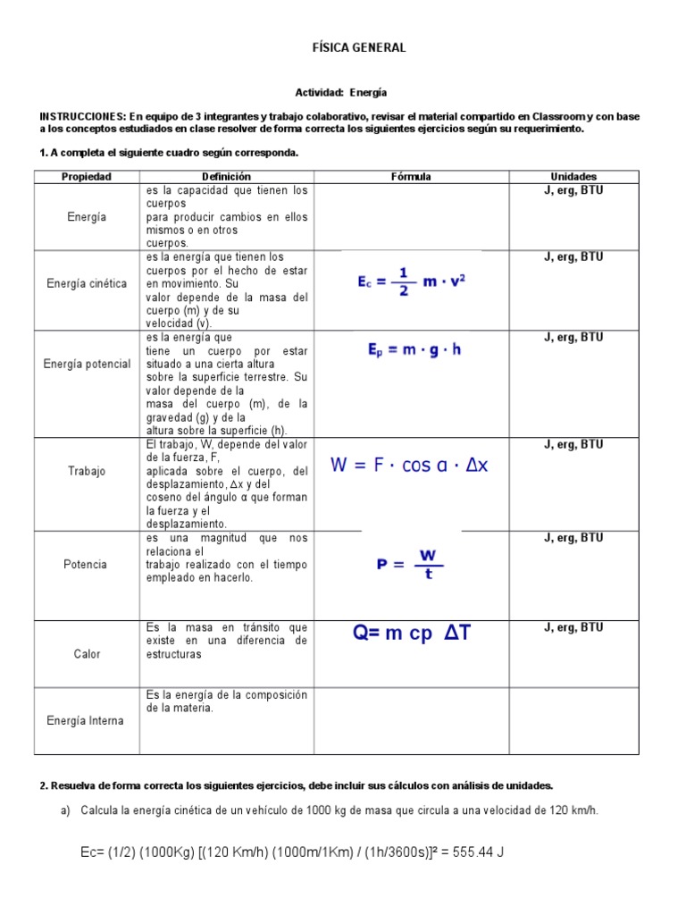 Actividad Energía Fisica | PDF | Masa | Fuerza