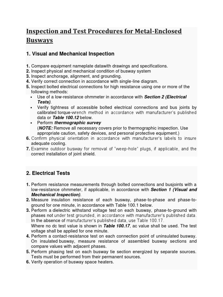 Metal-Enclosed Busway Inspection Guide | PDF | Screw | Electrical ...