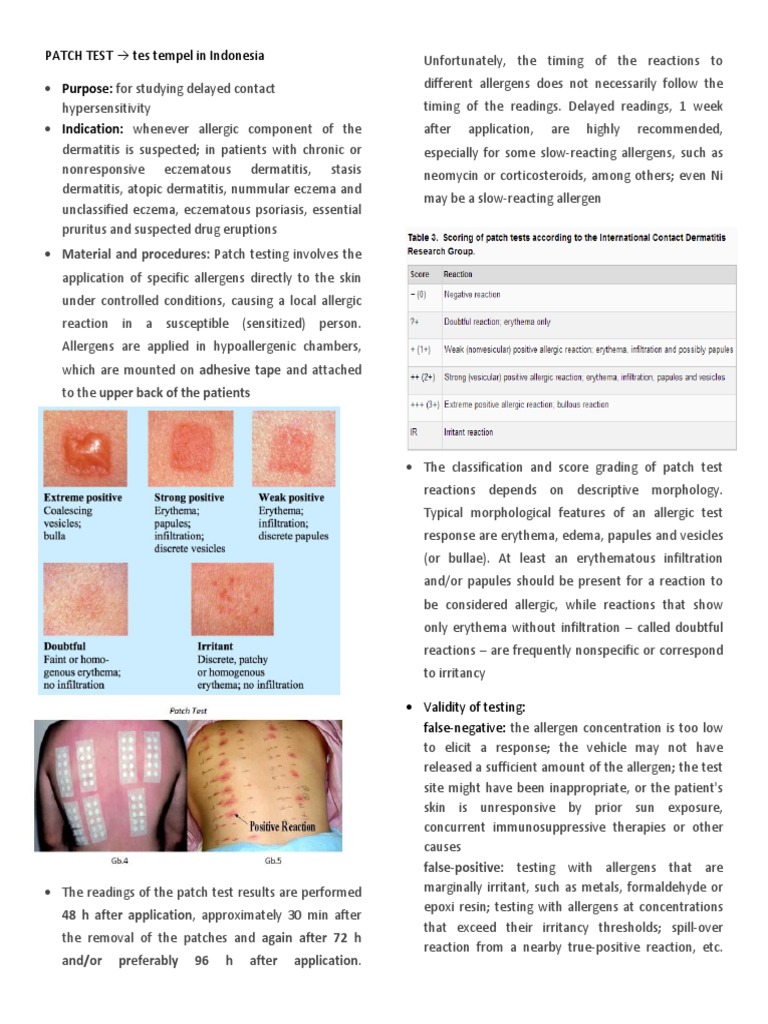 Purpose: Indication:: Material and Procedures: Patch Testing Involves ...