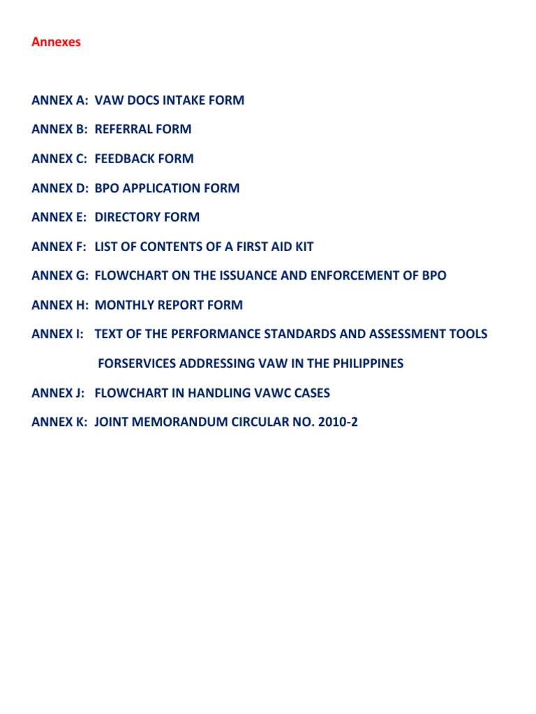 Annexes (VAW Forms) | PDF