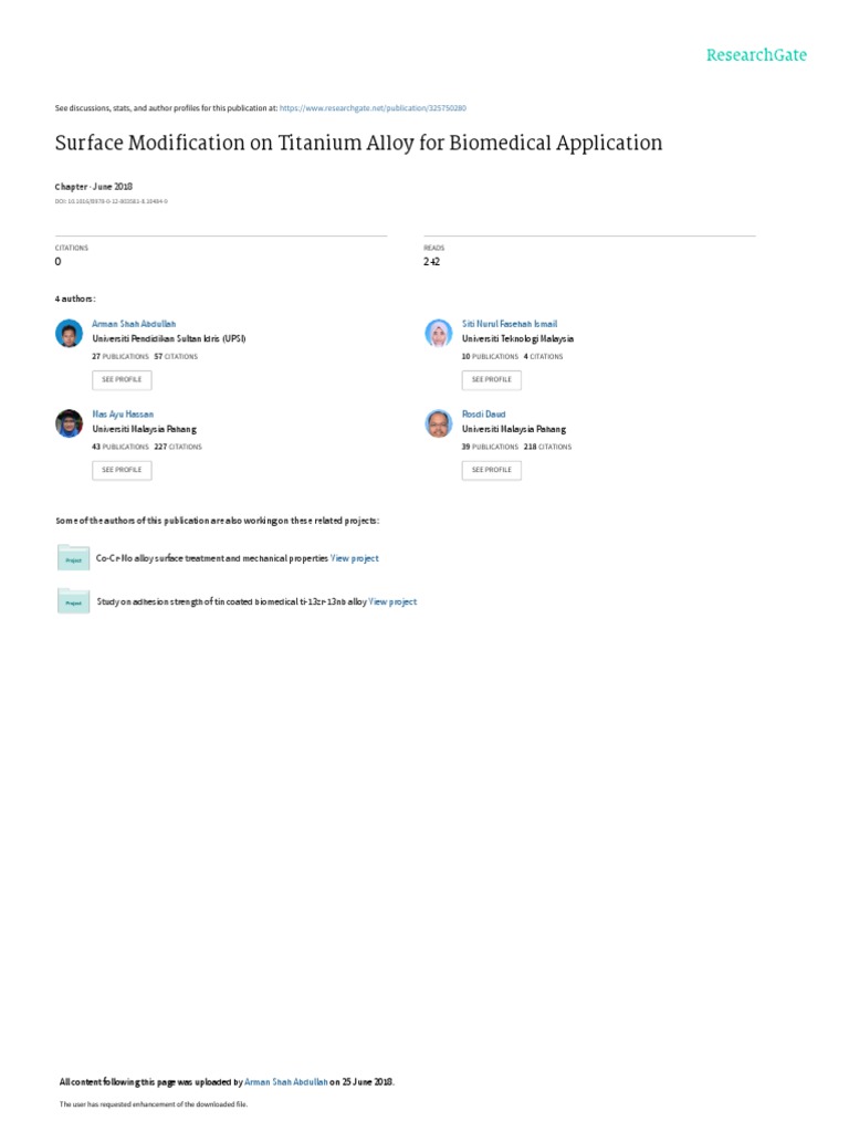 Surface Modification On Titanium Alloy For Biomedical Application | PDF ...