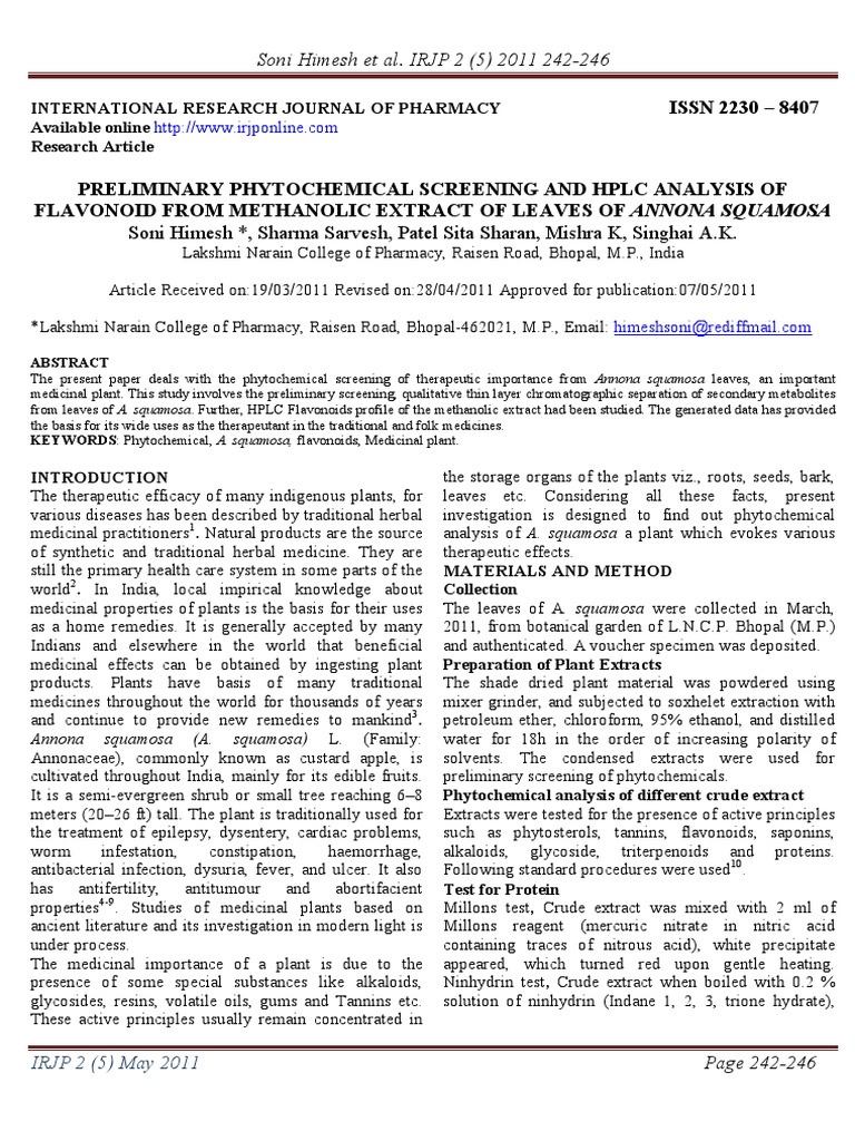 Preliminary Phytochemical Screening and HPLC Analy PDF | PDF | Thin Layer Chromatography ...