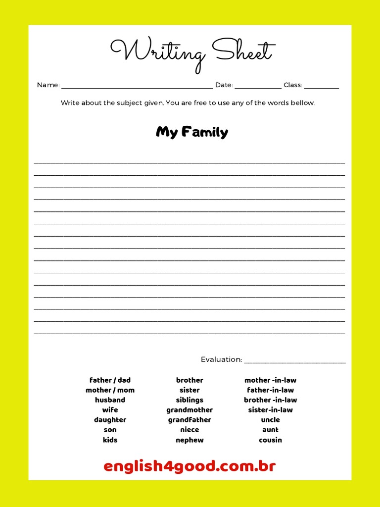 Writing Sheet: My Family | PDF