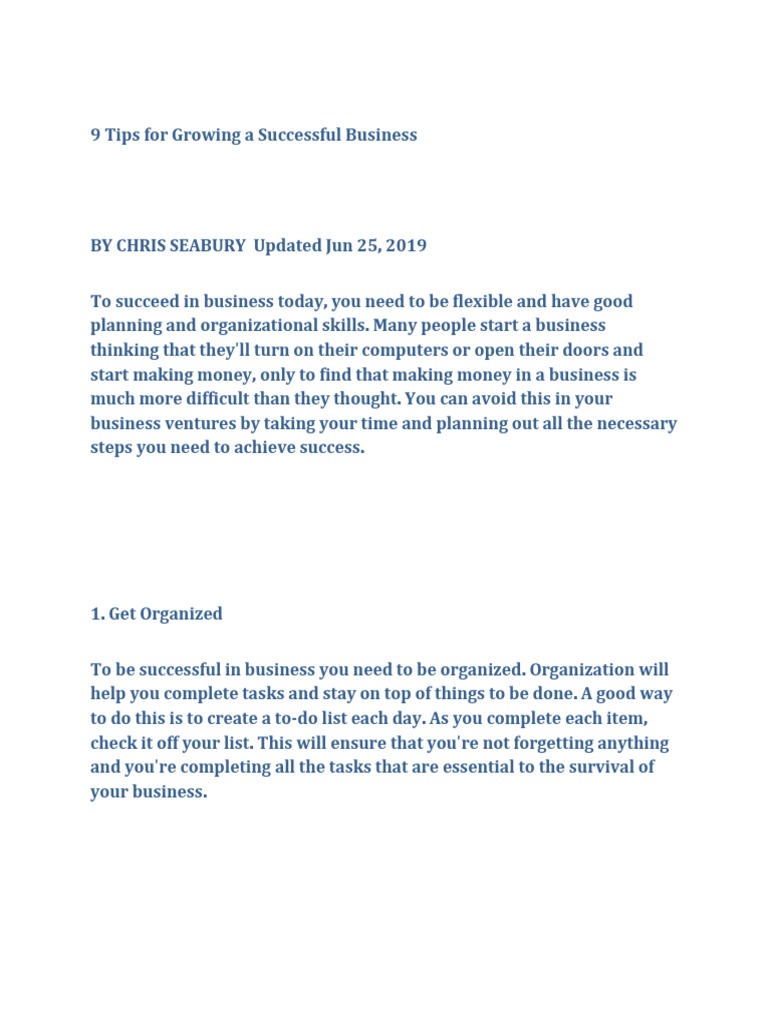 9 Essential Tips for Business Success | PDF | Economies | Psychological ...