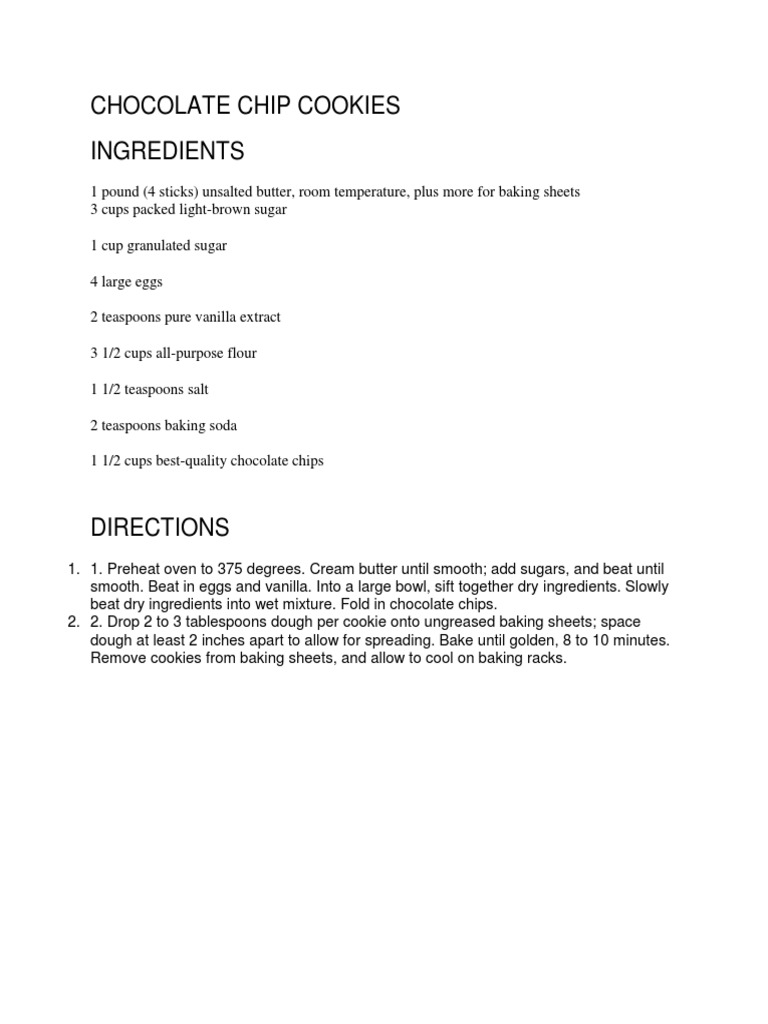 Classic Chocolate Chip Cookie Recipe | PDF | Baking | Teaspoon