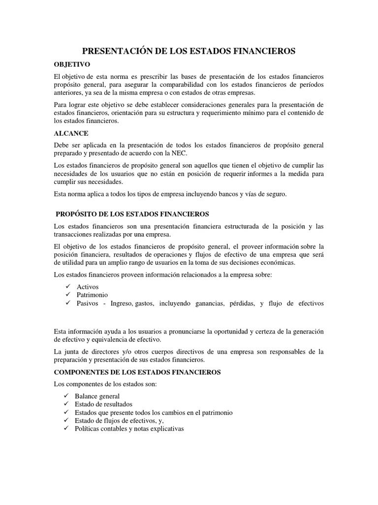 Presentación de Los Estados Financieros | PDF | Estado de resultados ...
