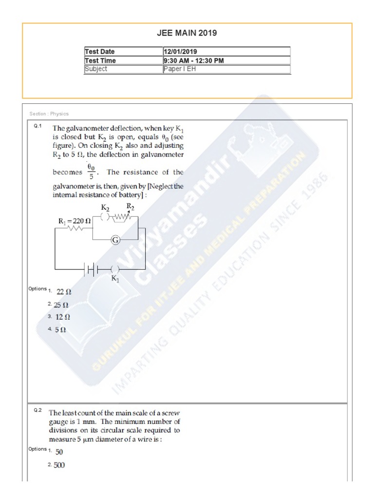 JEE Main 2019 Question Paper PDF | PDF | Teaching Methods & Materials