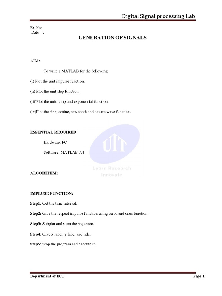 Generation OF Signals: Digital Signal Processing Lab | PDF | Sampling ...