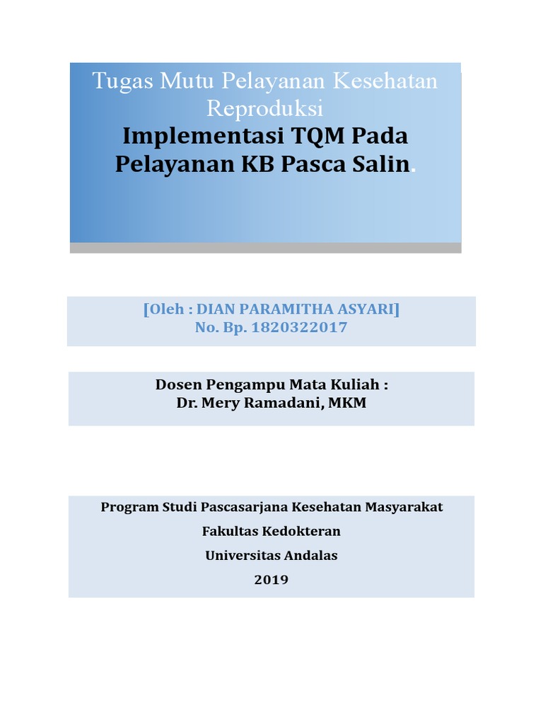 Implementasi TQM Pada KB Pasca Salin | PDF | Kesehatan Holistik