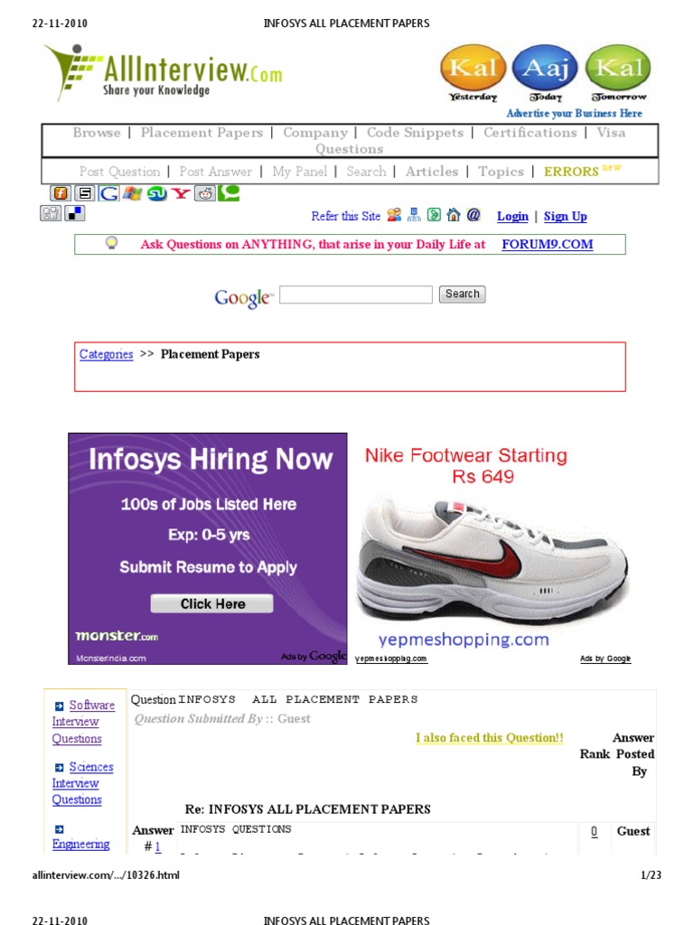 Infosys All Placement Papers | PDF