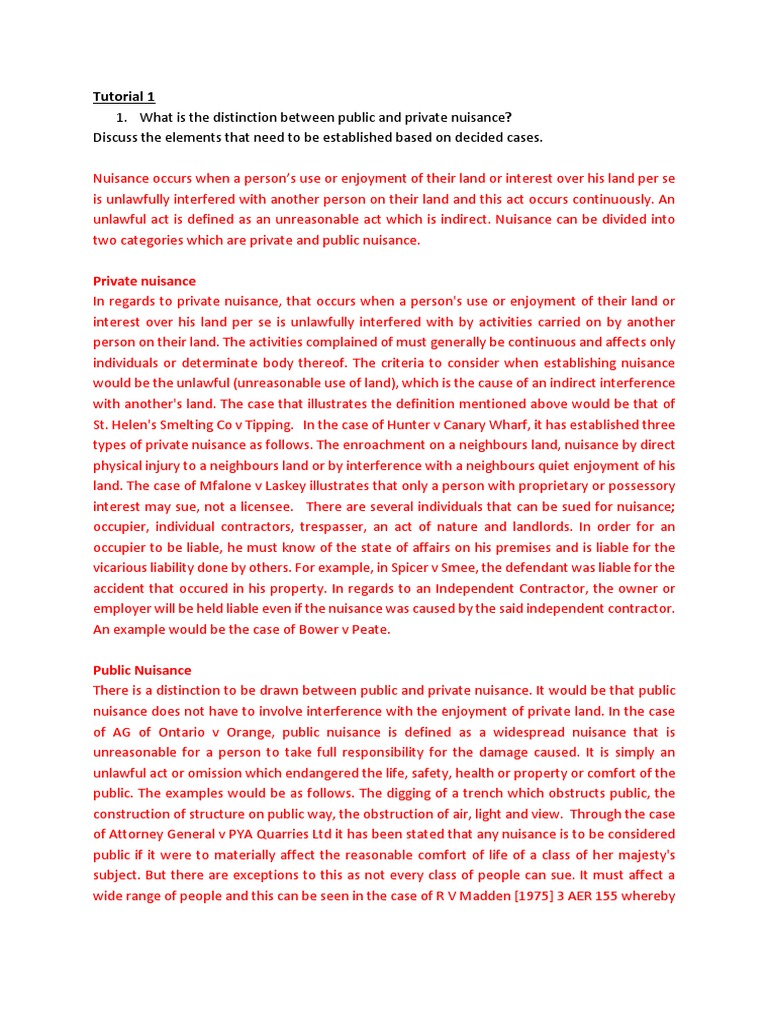 Tort Tutorial | PDF | Nuisance | Trespass
