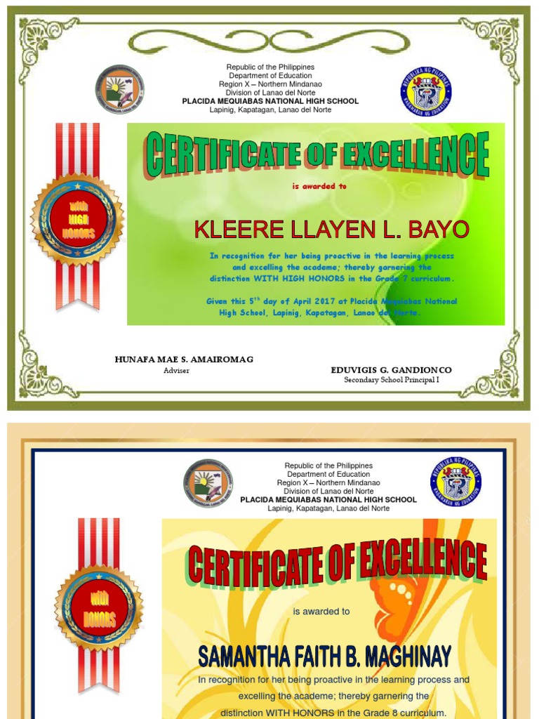 Academic Excellence Certificate 2016 2017 | PDF | Educational Stages ...
