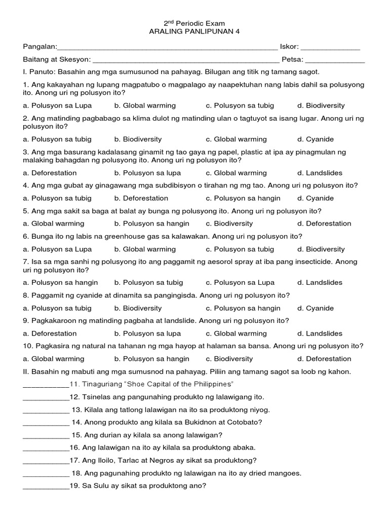 2nd Periodic Exam AP 4 | PDF