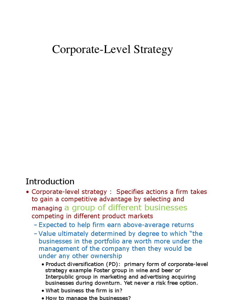 Corporate-Level Strategy Overview | PDF | Diversification (Finance ...
