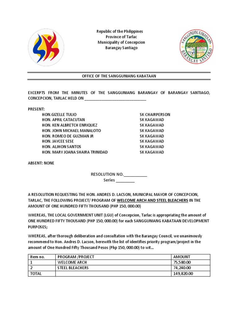 RESOLUTION NO. - Series | PDF | Local Government | Philippines