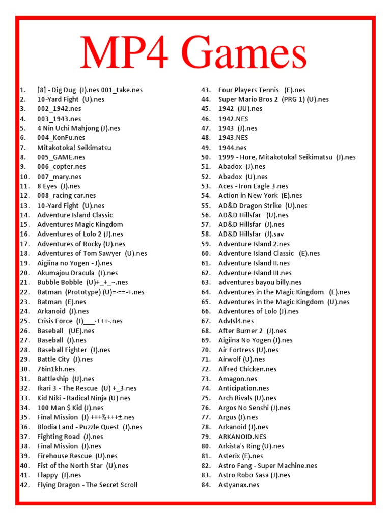 A Comprehensive List of MP4 Games for the NES Console | PDF | Video ...