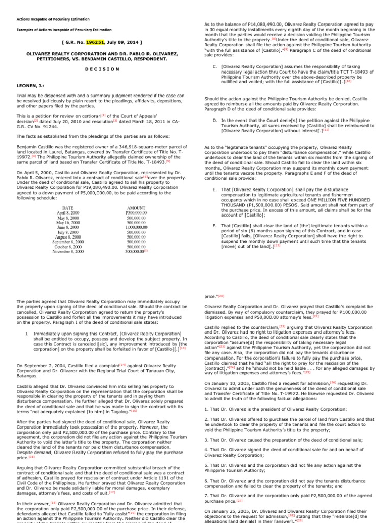 Actions Incapable of Pecuniary Estimation | PDF | Summary Judgment ...