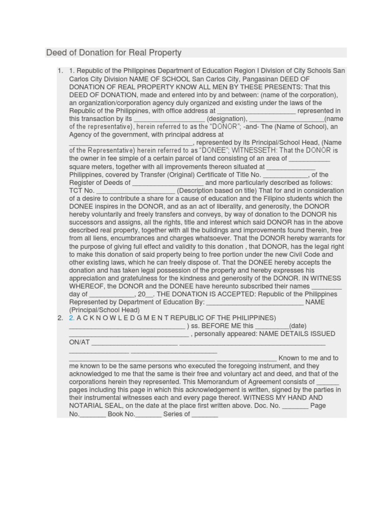 Deed of Donation for School Land | PDF | Deed | Real Property
